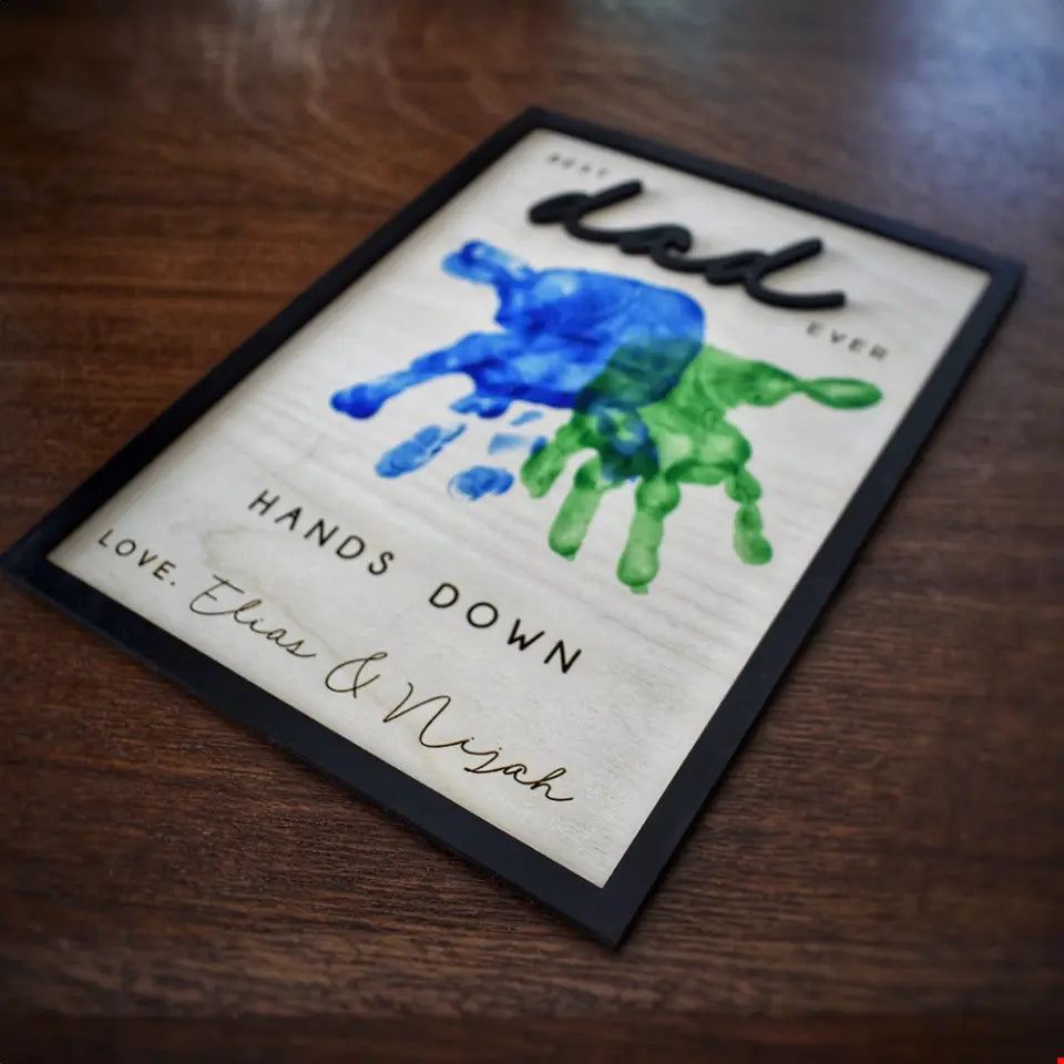 Best Dad Ever Personalized Wooden Sign with Handprints and Custom Mess ...